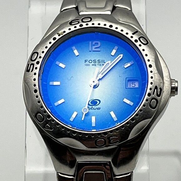 Fossil | Accessories | Vintage Fossil Blue Womens Stainless Steel ...